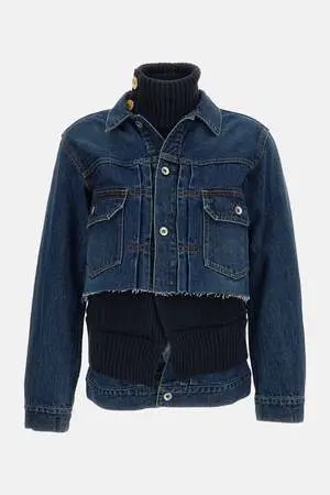 Sacai Hybrid Denim And Wool Knit Jacket - Multicolor