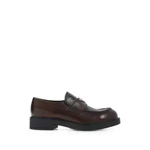 Prada Calf Leather Loafers With Logo Plaque - Brown
