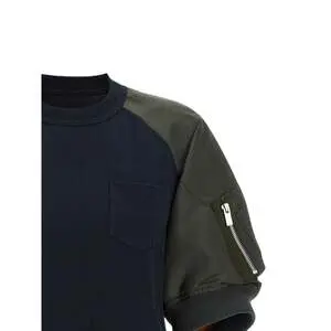 Sacai Paneled Crewneck T-shirt With Zip Pocket - Blue