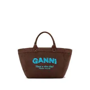 GANNI Terrycloth Tote Bag With Embroidered Logo - Brown
