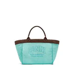 GANNI Terrycloth Tote Bag With Embroidered Logo - Brown