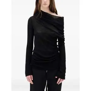 ANN DEMEULEMEESTER Virgin Wool Long Sleeve Draped Top - Black