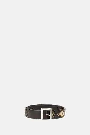 GOLDEN GOOSE Sierra Washed Leather Belt With Horsy Details And Studs - Multicolor