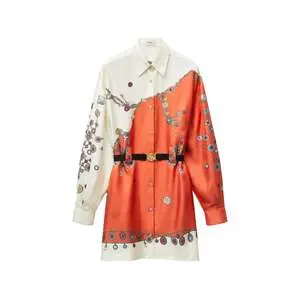 Versace Stolen Jewels' Print Silk Mini Shirt Dress - Orange