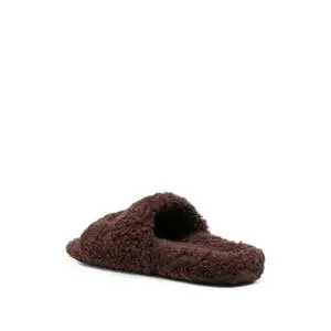 Balenciaga Embroidered Logo Shearling Slides - Brown