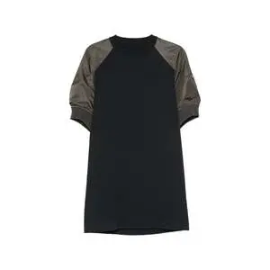 Sacai Paneled Day Dress With Puff Sleeves - Black