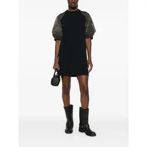Sacai Paneled Day Dress With Puff Sleeves