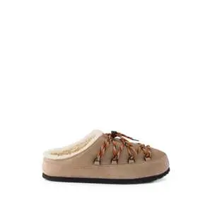 Prada Suede Slippers With Shearling Trim And Lace-up Detailing - Cream
