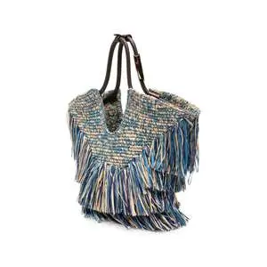 Zimmermann Woven Tote Bag With Tiered Fringe - Blue