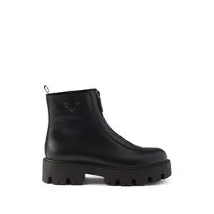 Prada Leather Zip-up Ankle Boots With Lug Sole - Black
