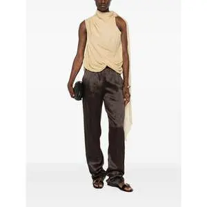 TOM FORD Silk Satin Logo Waistband Trousers - Brown