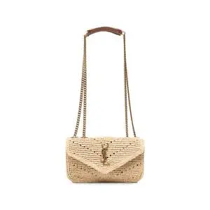 Saint Laurent Raffia Shoulder Bag - Cream