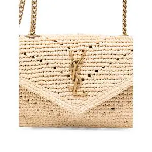 Saint Laurent Raffia Shoulder Bag - Cream