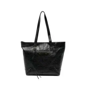 Balenciaga Crinkled Leather Tote Bag - Black