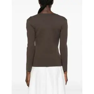 TOTEME Ribbed Knit V-neck Long Sleeve Jumper - Brown