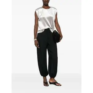 FORTE_FORTE Crepe Textured Drawstring Trousers - Black