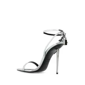 TOM FORD Metallic Leather Ankle Strap Stiletto Sandals With Padlock Charm