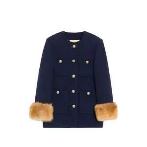 Valentino Garavani Textured Coat With Gold-tone Buttons - Blue