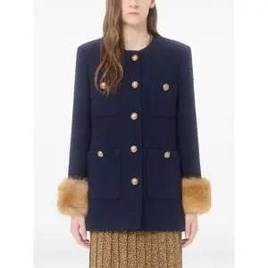 Valentino Garavani Textured Coat With Gold-tone Buttons - Blue