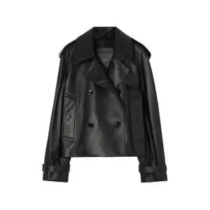 Burberry Mayfair Cropped Leather Trench Jacket - Black