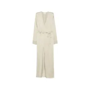 FORTE_FORTE Sage Satin V-neck Long Sleeve Belted Maxi Dress - Green