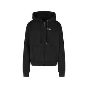 Amiri Cotton Zip-up Hoodie With Logo Print - Black