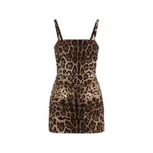 Dolce & Gabbana Leopard Print Ruched Mini Dress - Cream