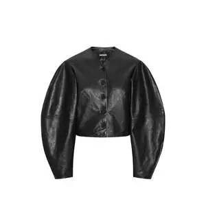ROTATE BY BIRGER CHRISTENSEN Leather Puff Sleeve Jacket - Black