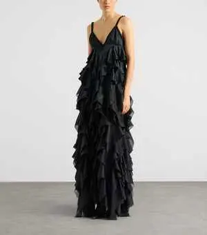 Balmain Silk Satin Ruffled Top