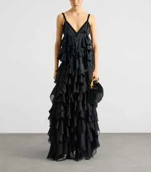 Balmain Silk Satin Ruffled Top