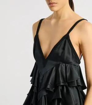 Balmain Silk Satin Ruffled Top