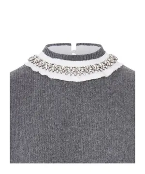 Prada Embellished Collar Short-sleeved Knitted Jumper - Slate Grey