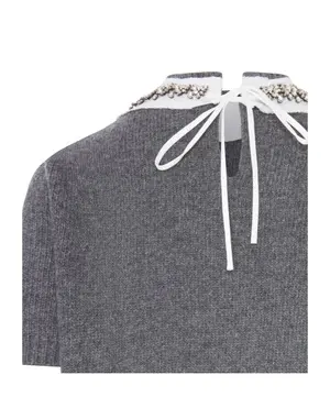 Prada Embellished Collar Short-sleeved Knitted Jumper - Slate Grey