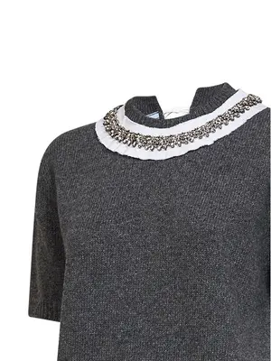 Prada Embellished Collar Short-sleeved Knitted Jumper - Slate Grey