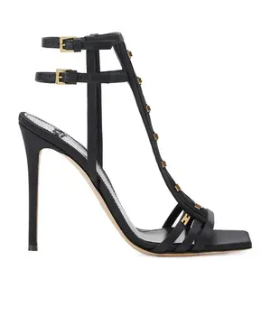 Elisabetta Franchi Sheer Patchwork Buckle Sandals - Black