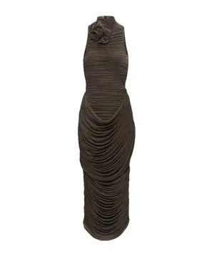 Magda Butrym Ruched Floral-detail Midi Dress - Brown