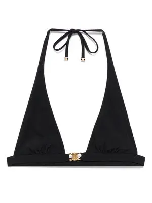 Celine Triangle Bikini Top With Gold-tone Logo Plaque - Multicolor