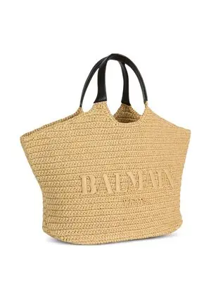 Balmain Large Crochet Tote Bag With Embossed Logo - Multicolor