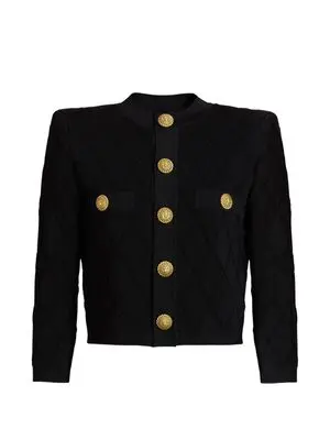 Balmain Cropped Quilted Cardigan With Lion Chain Press Studs - Multicolor