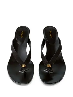 Versace Leather Thong Sandals With Medusa Plaque - Multicolor