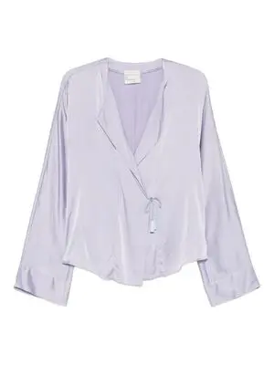 FORTE_FORTE Silk Satin V-neck Shirt With Tie Detail - Multicolor