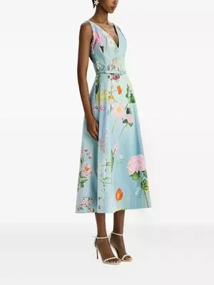 Oscar De La Renta Botanical-print Belted Midi Dress