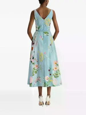 Oscar De La Renta Botanical-print Belted Midi Dress