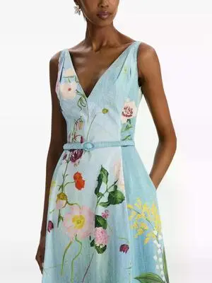 Oscar De La Renta Botanical-print Belted Midi Dress