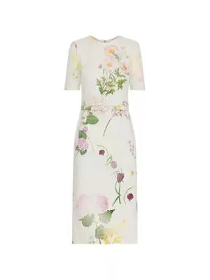 Oscar De La Renta Botanical-print Denim Mini Dress - White