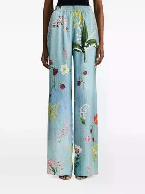 Oscar De La Renta Floral-print Silk Palazzo Pants