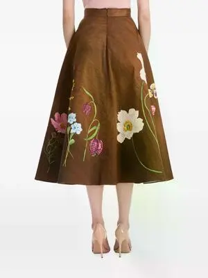 Oscar De La Renta Botanical-print Midi Skirt