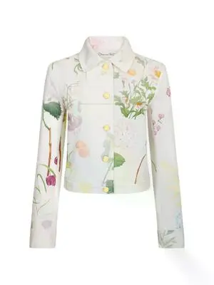 Oscar De La Renta Botanical-print Denim Jacket - White