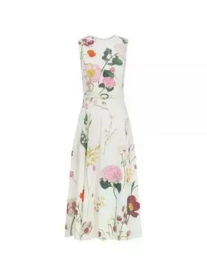Oscar De La Renta Botanical-print Sleeveless Midi Dress - White