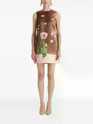 Oscar De La Renta Botanical-print Shift Mini Dress - Brown
